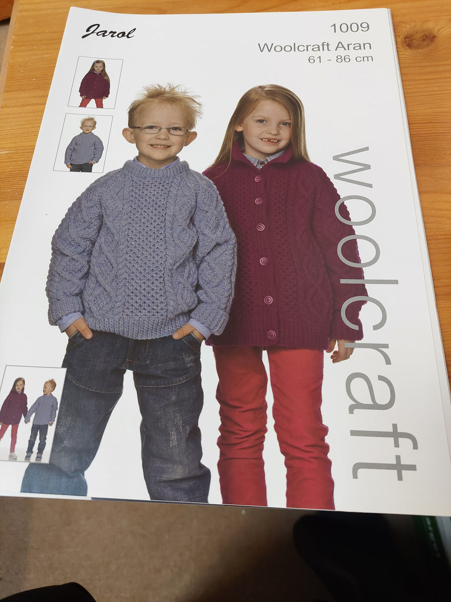 Woolcraft 1009 - Childrens' Aran Jumper and Cardigan Knitting Pattern ...
